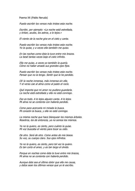 Poema 20 De Pablo Neruda | PDF