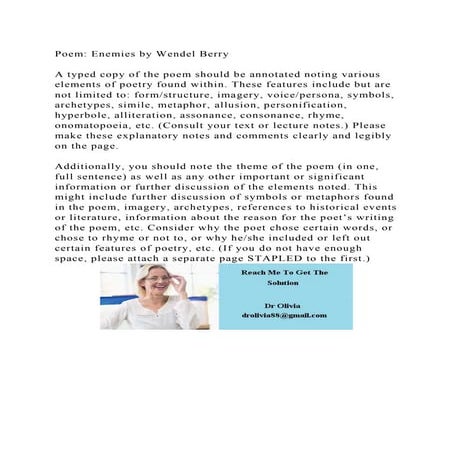 Poem Enemies by Wendel BerryA typed copy of the poem should be .docx