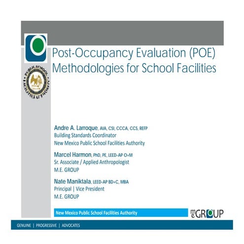 Post-Occupancy Evaluation (POE) Methodologies for School Facilities | PDF