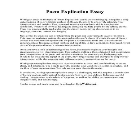 Poem Explication Essay. University of Management and Technology ...