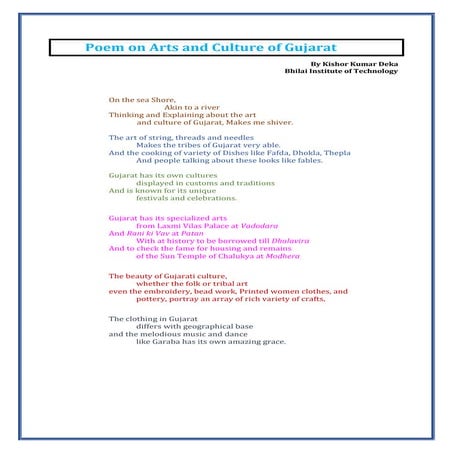 Poem on art and culture of Gujarat | PDF