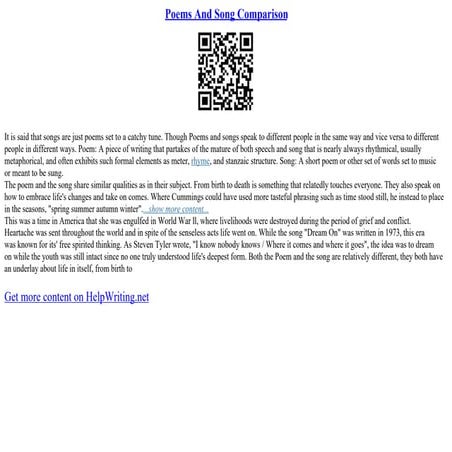 Poems And Song Comparison | PDF | Poetry | Books and Literature