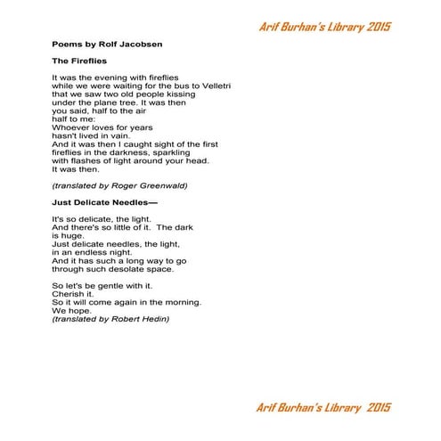 Poems by Rolf Jacobsen | PDF