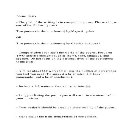 Poems Essay- The goal of the writing is to compare to poems. Ple | DOCX ...
