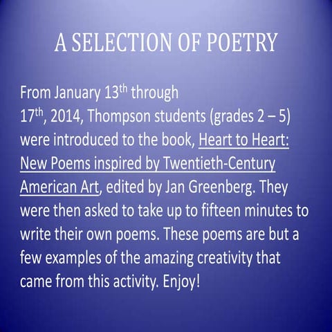 Thompson Elementary School Poems in the Library January 2014 | PPT