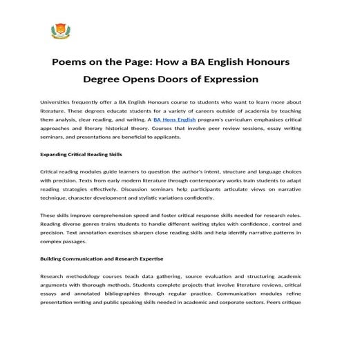 Poems on the Page How a BA English Honours Degree Opens Doors of ...