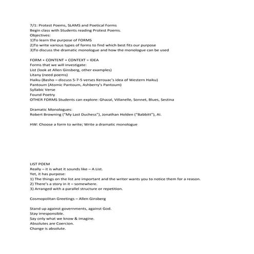 Poetical Forms To Use For Protest | DOC | Poetry | Books and Literature