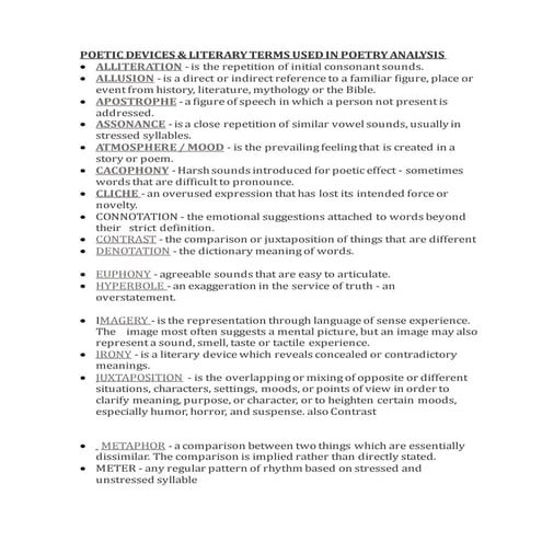 Glossary of poetry terms answers