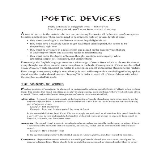 Elements of Poetry: Sound Devices | PPT