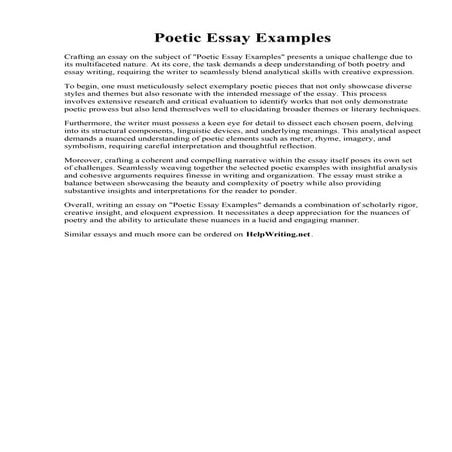 Poetic Essay Examples. Writing About Poetry Example | PDF