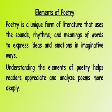 poetry. elements of poetry power point presenttion | PPTX