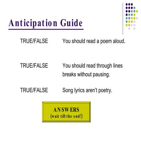 Poetry anticipation guide | PPT | Musicals | Genres