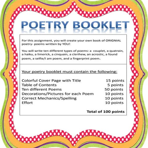 Summative: Poetry Booklet (rubric and instructions) | PPTX | Poetry ...