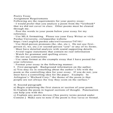 Poetry EssayAssignment RequirementsFollowing are the requireme.docx