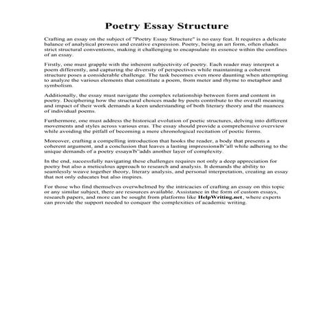 Poetry Essay Structure. Poetic Structure Teaching poetry, High school ...