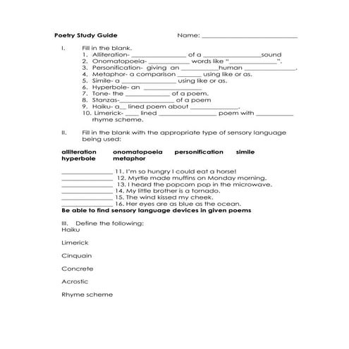 Poetry Study Guide | DOCX