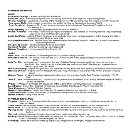 GRADE 10- MAPEH (3RD QUARTER) LESSON -ADVANCE STUDY REVIEWER | DOCX