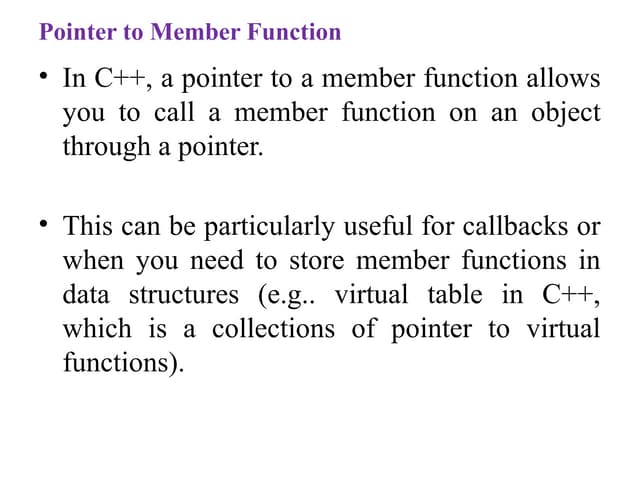 Pointer to Member Function.pptx pointer in c++ | PPTX Pointer to Member Function.pptx pointer in c++ | PPTX