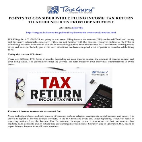 Points to Consider while Filing Income Tax Return to Avoid Notices from ...