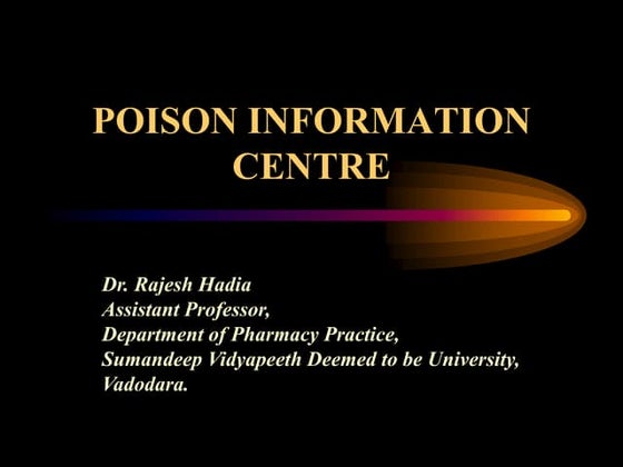Poison information centre | PPTX | Substance Abuse | Diseases and ...