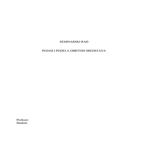 Pojam i podela obrtnih sredstava | DOC