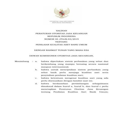 Peraturan otoritas jasa keuangan 40 2019 | PDF