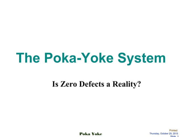 Poka yoke (mistake proofing) | PDF