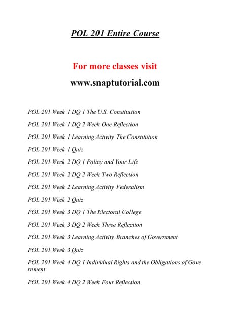 Pol 201 entire course | DOC | Civic affairs | Politics