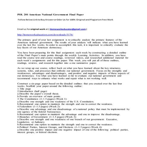 Pol 201 american national government final paper | DOCX