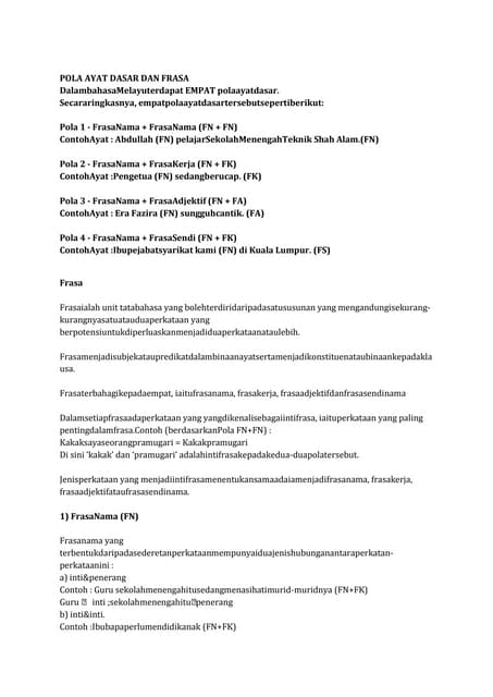 TATABAHASA - POLA-POLA AYAT DASAR | PPT