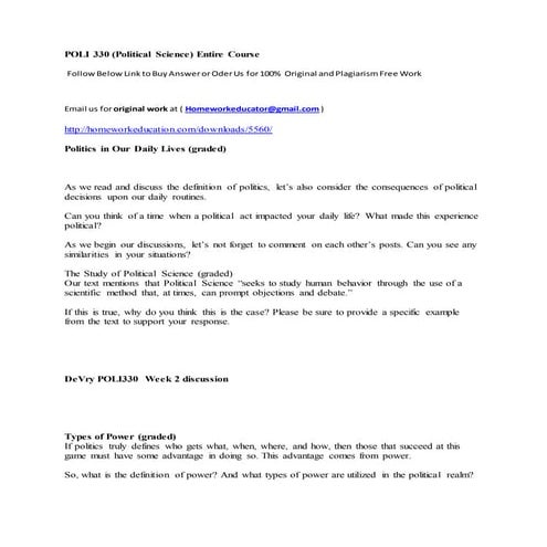 Poli 330 (political science) entire course | DOCX