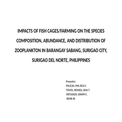 Impacts of fish cages/farming on the species composition | PPTX