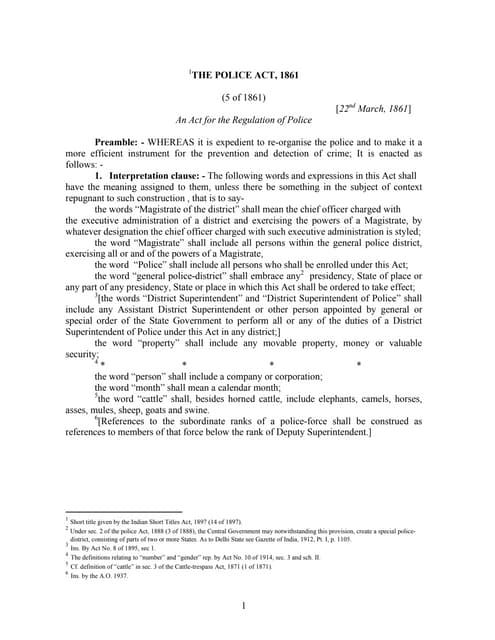 POLICE ACT, 1861 the details about police system.pptx