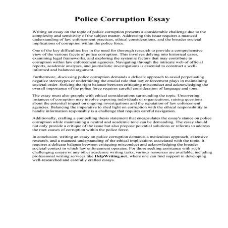 Police Corruption Essay. Pontifical Faculty of the Immaculate ...