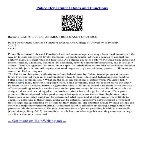 Police Department Roles And Functions | PDF