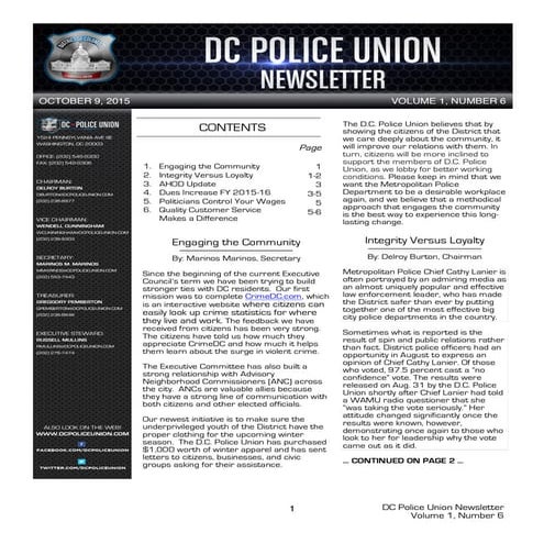 DC Police Union Newsletter Covers Community Outreach, Leadership Issues ...
