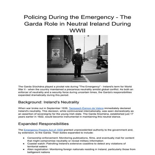 Policing During the Emergency - The Garda Role in Neutral Ireland ...