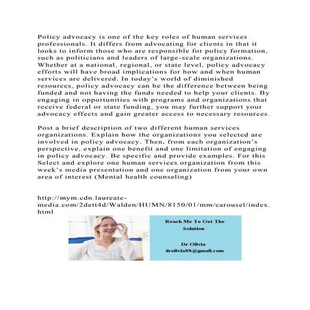 Policy advocacy is one of the key roles of human services profession.docx