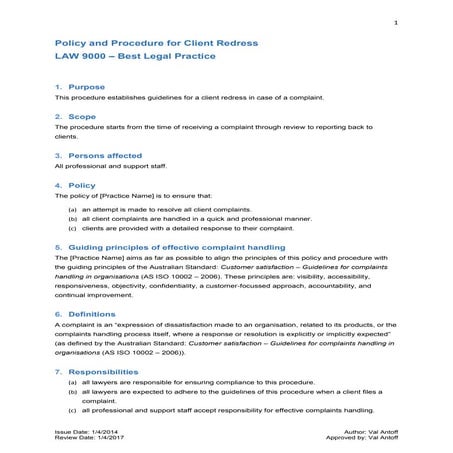 Policy and procedure for client redress | PDF
