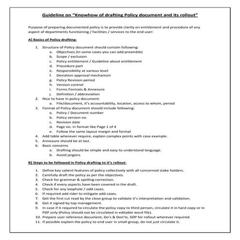 Guideline for Drafting HR Policy | PDF