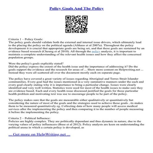 Policy Goals And The Policy | PDF