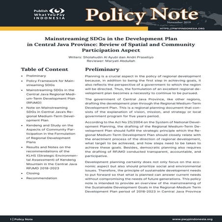 Mainstreaming SDGs in Development Plans in Central Java: Review of ...