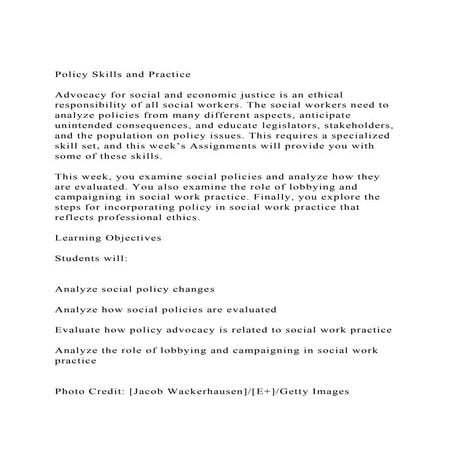 Policy Skills and PracticeAdvocacy for social and economic j | DOCX
