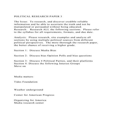 POLITICAL RESEARCH PAPER 3The Issue To research, and discove.docx