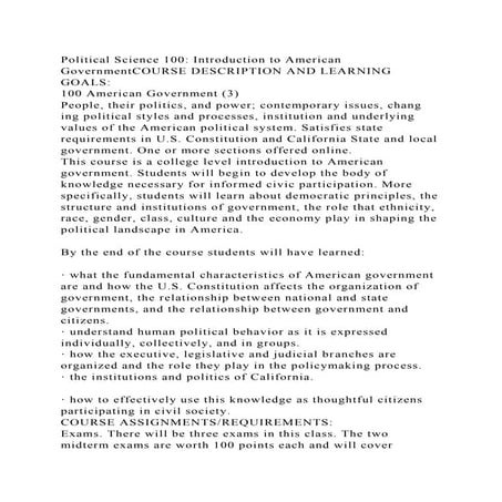Political Science 100 Introduction to American GovernmentCOURSE DES.docx
