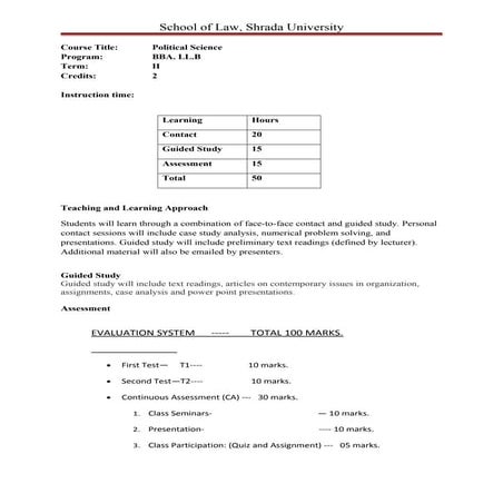 Political science module | DOC | Educational Assessment | Education