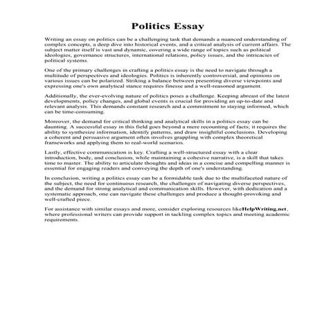 Politics Essay. Politics A-Level Edexcel Essay Questions Teaching Resources | PDF