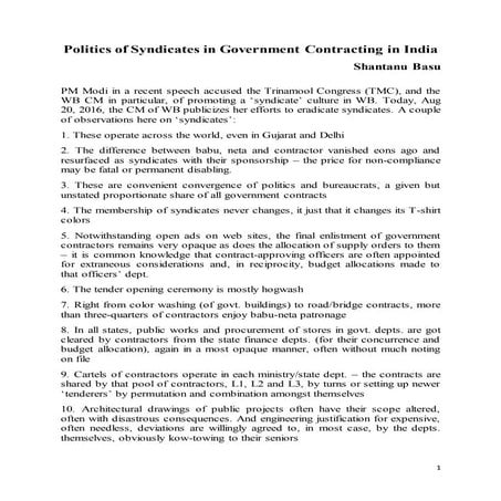 Politics of syndicates in government contracting in india | DOCX ...