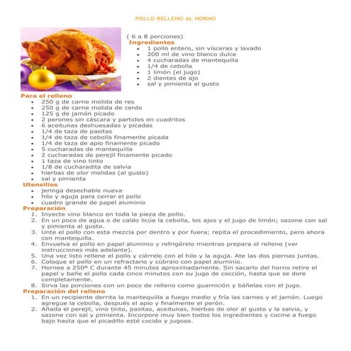 Pollo relleno al horno | DOCX