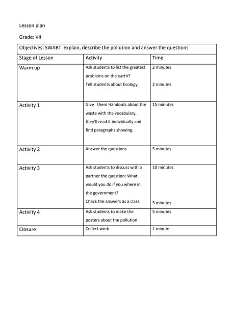 Pollution lesson plan | DOCX | Environment | Science